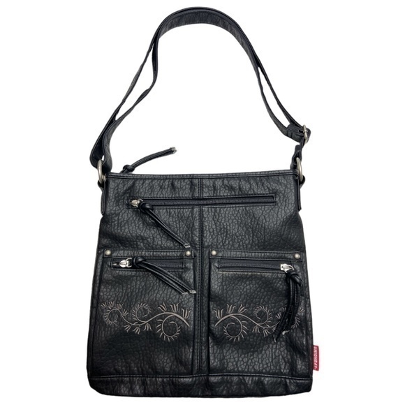 UNIONBAY | Bags | Unionbay Black Vegan Leather Embroidered Pocket ...
